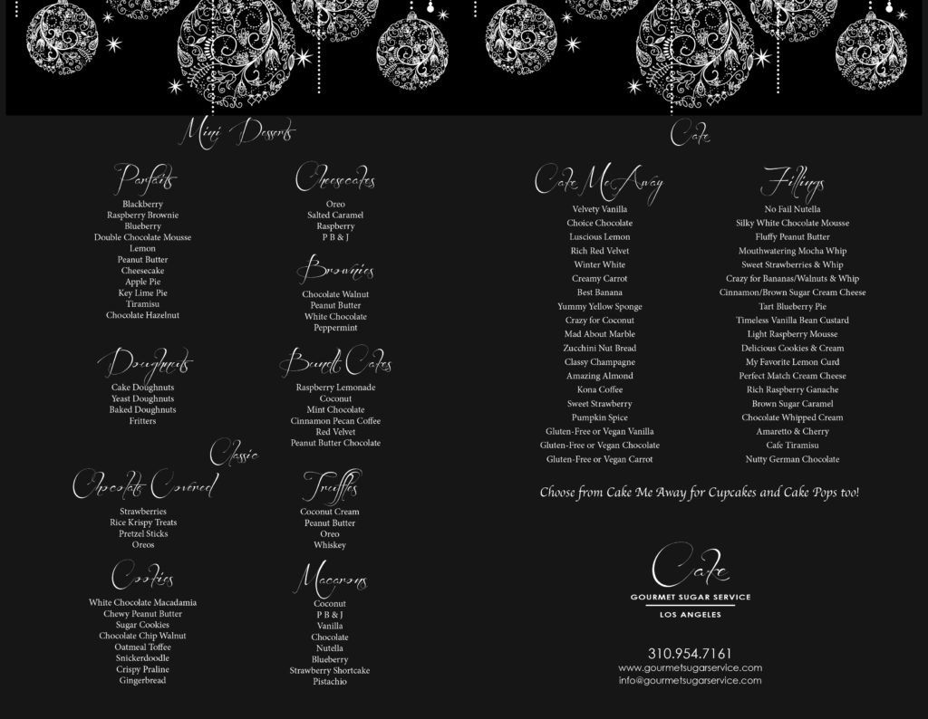 Holiday Menu – Cake Gourmet Sugar Service